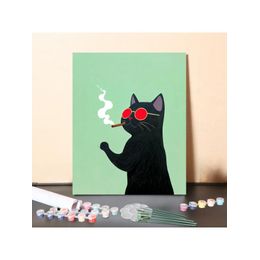 ARTNANAS DIY Malen nach Zahlen Set-"Smoky Cat" | Gr.: 30x40 mit Rahmen