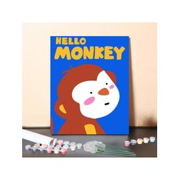 ARTNANAS DIY Malen nach Zahlen Set-"Hello Monkey" | Gr.: 30x40cm mit Keilrahmen nicht ges
