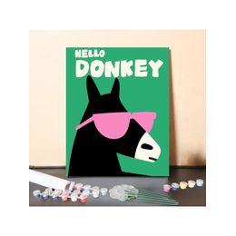 ARTNANAS DIY Malen nach Zahlen Set-"Hello Donkey" | Gr.: 30x40 mit Rahmen