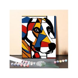 ARTNANAS DIY Malen nach Zahlen Set-"Hund im Mondrian" | Gr.: 30x40cm mit Keilrahmen nicht ges