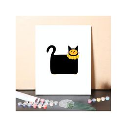 ARTNANAS DIY Malen nach Zahlen Set-"Goldene Katze mit Fisch" | Gr.: 40x50 mit Rahmen