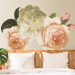 Wandtattoos Pfirsichfarbener Rosenstrau&szlig; - Wandsticker, Wandaufkleber Kunstdruck Wohnzimmer Schlafzimmer Beige