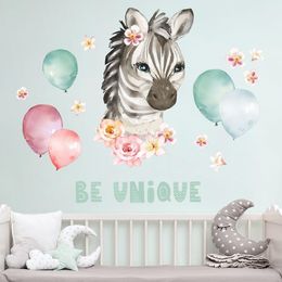 Wandtattoos Aquarell Zebra - Be unique - Wandsticker, Wandaufkleber Aquarell Illustration Kinder Sprüche Baby Babyzimmer Kinderzimmer Mädchen