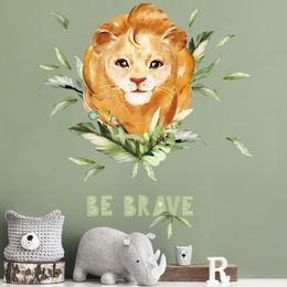 Wandtattoos Aquarell Löwe - Be brave - Wandsticker, Wandaufkleber Aquarell Botanik Tropical Illustration Kinder Baby Babyzimmer Kinderzimmer Jungen