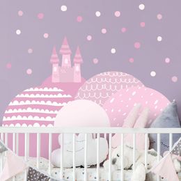 Wandtattoos Berge Schloss Pastell Rosa - Wandsticker, Wandaufkleber Kinder Natur Kinderzimmer M&auml;dchen M&auml;dchenzimmer Baby Babyzimmer