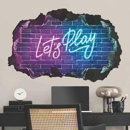 Wandtattoo Neon Schrift Let's Play - Gaming Zimmer Kinderzimmer Jugendzimmer Jungenzimmer - 3D Wandsticker Wandaufkleber S-XXL Leucht Optik