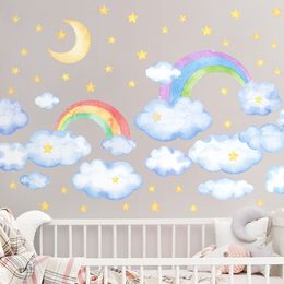 Wandtattoos Aquarell Wolken Regenbogen Sterne Set - Wandsticker, Wandaufkleber Aquarell Illustration Kinder Himmel Kinderzimmer Jungen Jungenzimmer