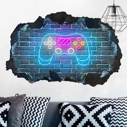 Wandtattoo Neon Gaming Controller - Gaming Kinderzimmer Jugendzimmer Jungenzimmer - 3D Wandsticker Wandaufkleber Wandklebebilder S-XXL