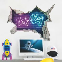 Wandtattoo Neon Schrift Let's Play- Streetart, Street Art - Kinderzimmer Jugendzimmer Jungenzimmer Gaming Zimmer - 3D Wandsticker Wandaufkleber S -XXL