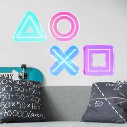 Wandtattoo Neon Dreieck Kreis X Quadrat- Wandsticker, Wandaufkleber Kinderzimmer Schlafzimmer Jungenzimmer Gamer