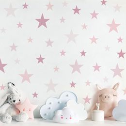 Bilderwelten Wandtattoo Himmel Digital Art selbstklebend Wandaufkleber - 92 Sterne Rosa Set - Himmel Kinderzimmer Baby M&auml;dchen Jungen