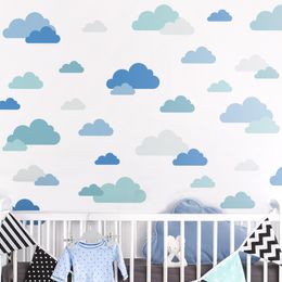 Bilderwelten Wandtattoo Digital Art selbstklebend Wandaufkleber - 40 Wolken Blau Grau Petrol Set - Wolken Kinderzimmer Baby Mädchen Jungen