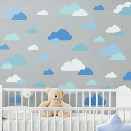 Wandtattoos 40 Wolken Blau Grau Petrol Set - Wandsticker, Wandaufkleber Kinder Kinderzimmer Jungen Jungenzimmer Baby Babyzimmer