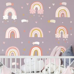 Wandtattoo Vlies Stoff Regenb&ouml;gen Rosa Mix Set - Wandsticker, Wandaufkleber Kinder Himmel M&auml;dchen M&auml;dchenzimmer Baby Babyzimmer Boho PVC frei