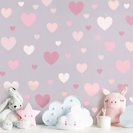 Wandtattoos Vlies Stoff - 85 Herzen Rosa Set - Wandsticker, Wandaufkleber Kinder Kinderzimmer M&auml;dchen M&auml;dchenzimmer Baby Babyzimmer PVC frei