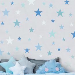 Wandtattoos 92 Sterne Blau Grau Petrol Set - Wandsticker, Wandaufkleber Kinder Himmel Kinderzimmer Jungen Jungenzimmer Baby Babyzimmer