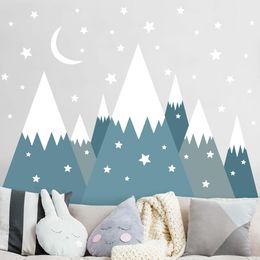Bilderwelten Wandtattoo Natur Digital Art selbstklebend petrol - Schneebedeckte Berge Sterne und Mond - Himmel Kinderzimmer Baby Mädchen Jungen
