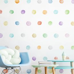 Wandtattoos Punkte Aquarell Set Pastell Bunt - Wandsticker, Wandaufkleber Aquarell Kinder Muster Kinderzimmer Bunt Pastell