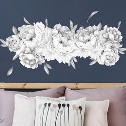 Wandtattoos Pfingstrosen Set - Schwarz-wei&szlig; hell - Wandsticker, Wandaufkleber Blumen Floral Schwarz-Wei&szlig; Bad Badezimmer Schlafzimmer Wohnzimmer Flur