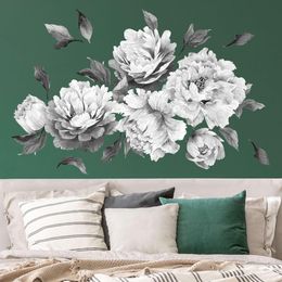 Wandtattoos Pfingstrosen Set - Schwarz-weiß dunkel - Wandsticker, Wandaufkleber Blumen Floral Schwarz-Weiß Bad Badezimmer Schlafzimmer Wohnzimmer