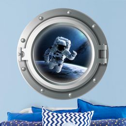 Wandtattoo Weltraum Galaxie 3D Bullauge Astronaut im Weltall Wandsticker Kinder Jungen Wandaufkleber Jugendzimmer in S-XXL