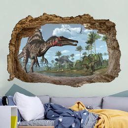 Wandtattoos Dinosaurier Landschaft - Wandsticker, Wandaufkleber 3D-Optik Kinder Kinderzimmer Jungen Jungenzimmer Braun in S-XXL Dino Vintage