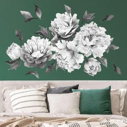 Wandtattoos Pfingstrosen Set - Schwarz-wei&szlig; dunkel - Wandsticker, Wandaufkleber Blumen Floral Schwarz-Wei&szlig; Bad Badezimmer Schlafzimmer Wohnzimmer