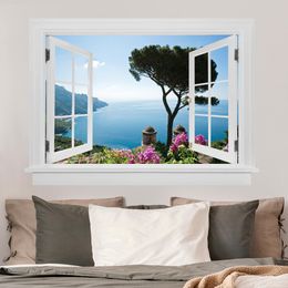 Wandtattoos Offenes Fenster Ausblick vom Garten aufs Meer - Wandsticker, Wandaufkleber 3D-Optik Natur Strand Bad Badezimmer Schlafzimmer Wohnzimmer