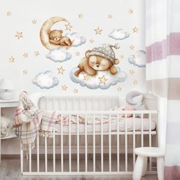 Wandtattoo Schlafende Wolken Mond Teddys - Wandsticker, Wandaufkleber Kinder Tiere Unterwasserwelt Kinderzimmer Jungen M&auml;dchen Babyzimmer