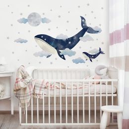 Bilderwelten Wandtattoo Tiere Illustration selbstklebend blau - Wale im Wolken Mondschein - Himmel Kinderzimmer Baby Mädchen Jungen