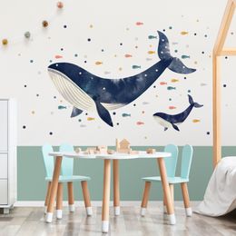 Bilderwelten Wandtattoo Tiere Illustration selbstklebend blau - Wal mit Walbaby - Fische Kinderzimmer Baby Mädchen Jungen