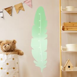 Kindermesslatte Wandtattoo Feder Mint Gr&uuml;n - Wandsticker Wandaufkleber PVC-frei - Kinderzimmer Baby, Junge & M&auml;dchen