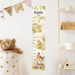Kindermesslatte Aquarell Reh mit Wunschname & Geburtsdatum - Wandtattoo Name - Waldtiere Kinderzimmer M&auml;dchenzimmer