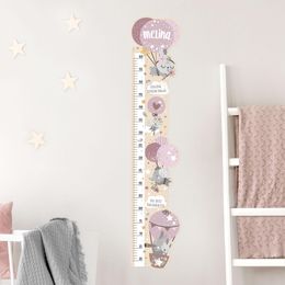 Kindermesslatte Tiere in Ballons mit Wunschname Rosa - Wandtattoo Name Kinderzimmer M&auml;dchenzimmer M&auml;dchen