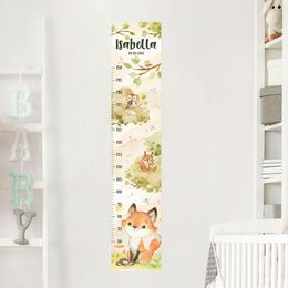Kindermesslatte Aquarell Fuchs mit Wunschname & Geburtsdatum - Wandtattoo Name - Waldtiere Kinderzimmer Junge M&auml;dchen - selbst gestalten