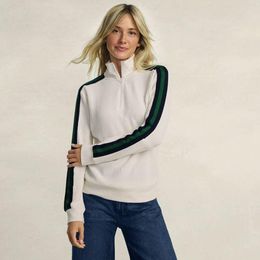 LANDS' END Waffelstrick-Pullover mit Zierstreifen und Rei&szlig;verschluss, Damen,  Wei&szlig;, Elasthan/Baumwoll-Mischung/Polyester-Mischung, by Lands'