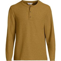 LANDS' END Struktur-Henleyshirt mit Leinen, Herren,  Gelb, Leinen/Polyester/Polyester-Mischung, by Lands' End