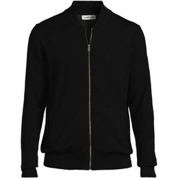 LANDS' END Merino-Cardigan mit Rei&szlig;verschluss, Herren,  Schwarz, Wolle, by Lands' End