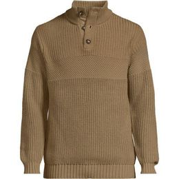 LANDS' END Strukturierter Troyer-Pullover Drifter, Herren,  Braun, Baumwolle, by Lands' End