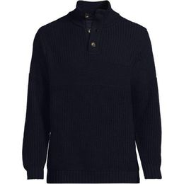 LANDS' END Strukturierter Troyer-Pullover Drifter, Herren,  Blau, by Lands' End