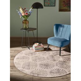 benuta Nest Waschbarer Kurzflor Teppich Milly Beige ø 160 cm rund - Moderner Kurzflor-Teppich für Wohnzimmer