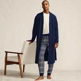 LANDS' END Serious Sweats wadenlanger Bademantel, Herren,  Blau, Baumwoll-Mischung/Polyester-Mischung, by Lands' End