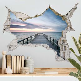 Wandtattoos Steg Promenade - Wandsticker, Wandaufkleber 3D-Optik Natur Strand Bad Badezimmer Schlafzimmer Wohnzimmer Flur