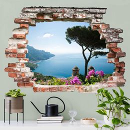 Wandtattoos Ausblick vom Garten aufs Meer - Wandsticker, Wandaufkleber Natur Bad Badezimmer Schlafzimmer Wohnzimmer Flur