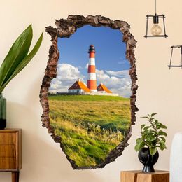 Wandtattoos Leuchtturm in Schleswig-Holstein - Wandsticker, Wandaufkleber 3D-Optik Natur Strand Bad Badezimmer Schlafzimmer Wohnzimmer Flur