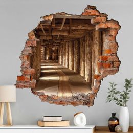 Wandtattoos Alte Goldmine - Wandsticker, Wandaufkleber 3D-Optik Holzoptik Schlafzimmer Wohnzimmer Flur Esszimmer