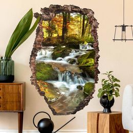 Wandtattoos Wasserfall herbstlicher Wald - Wandsticker, Wandaufkleber 3D-Optik Natur Bad Badezimmer Schlafzimmer Wohnzimmer Flur