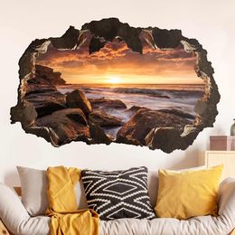 Wandtattoos 3D Cape Solander - Wandsticker, Wandaufkleber 3D-Optik Strand Schlafzimmer Wohnzimmer Flur Esszimmer Braun