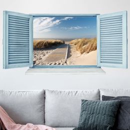 Wandtattoos 3D Ostsee Strand - Wandsticker, Wandaufkleber 3D-Optik Strand Bad Badezimmer Schlafzimmer Wohnzimmer Flur Beige