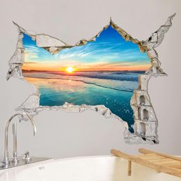 Wandtattoos 3D Sonnenaufgang Meer - Wandsticker, Wandaufkleber 3D-Optik Strand Bad Badezimmer Schlafzimmer Wohnzimmer Flur